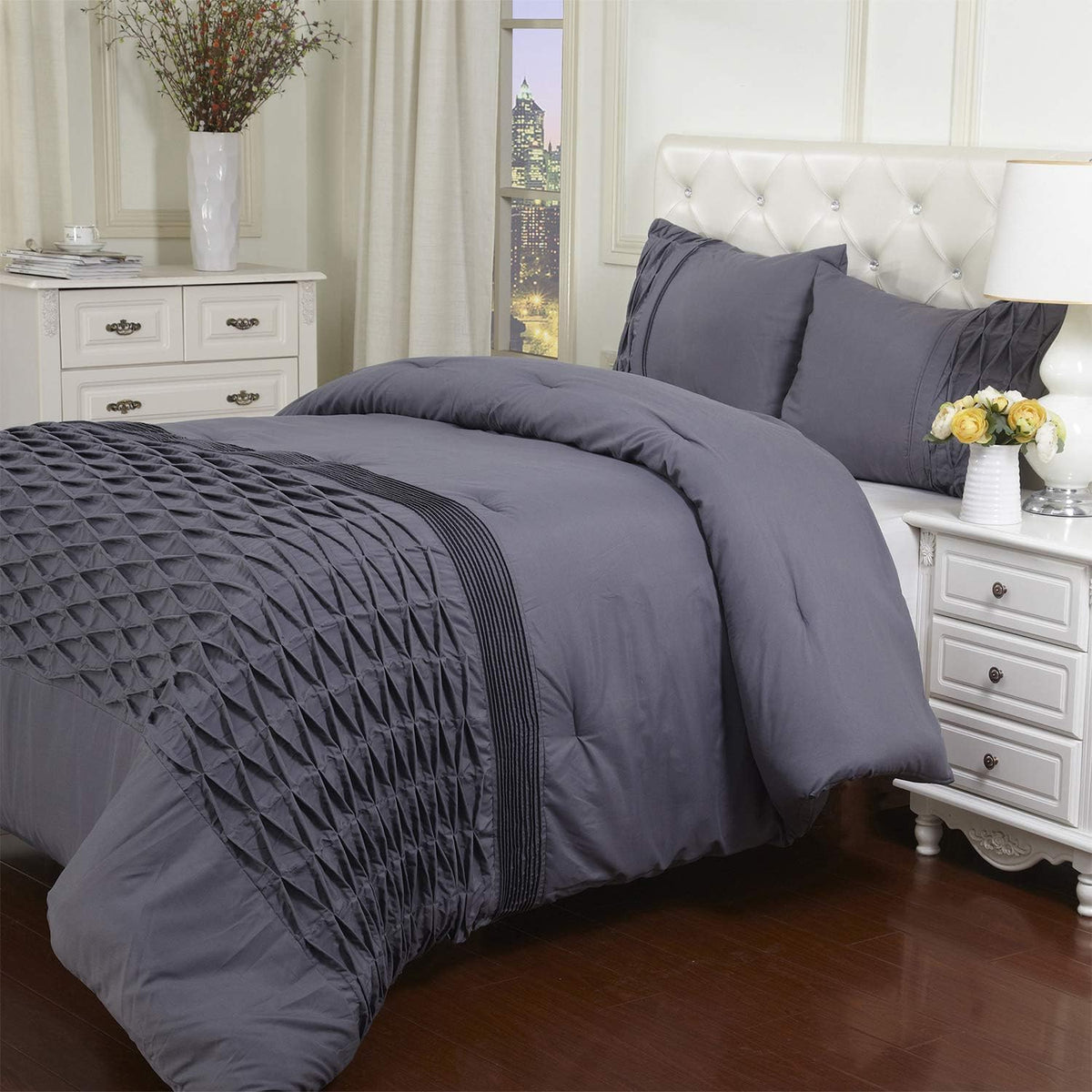 Arabella Pintuck Diamond Solid Comforter Set — Blue Nile Mills